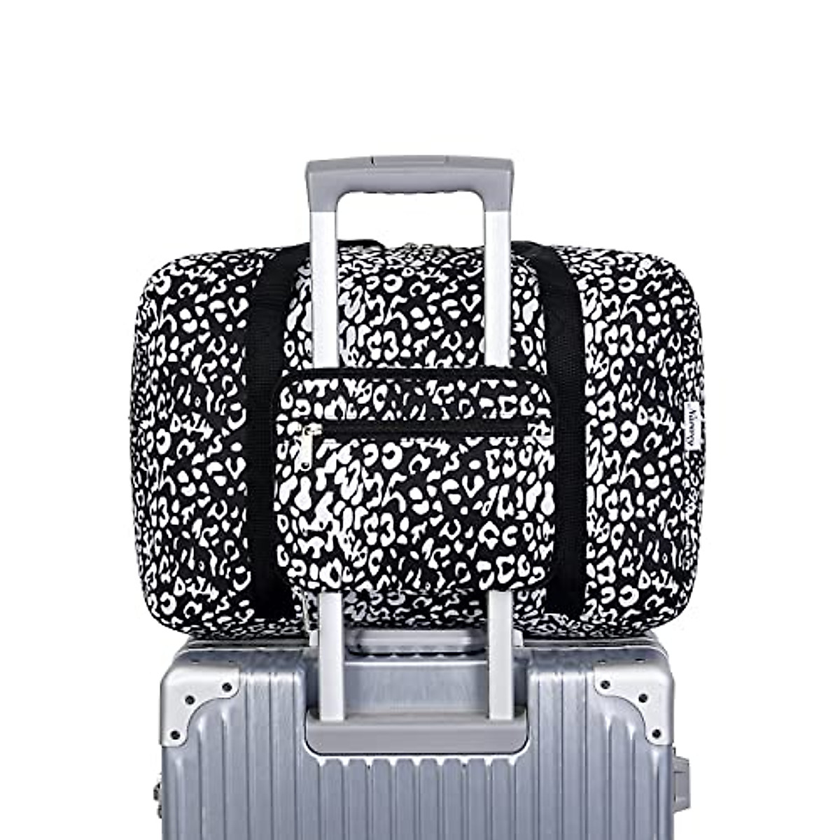 For Spirit Airlines Personal Item Bag 18x14x8 Foldable Travel Duffel Bag Tote Carry on Luggage for Women and Men (Black Leopard)
