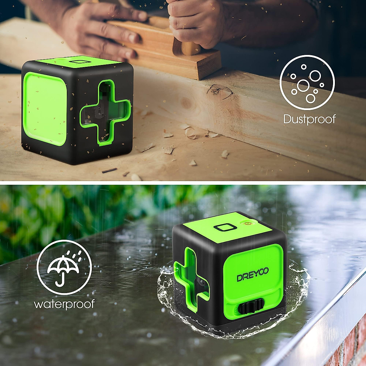 Laser Level with Stand, 50 ft Cross Line Laser, 4 Brightness Adjustment, IP54 Waterproof Self leveling and Manual Mode, Laser Level Tool with 360 Degree Pivoting Base(Battery)