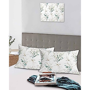 Edwiinsa Tropical Leaves Pillow Covers King Standard Set of 2 20x36 Bed Pillow, Summer Teal Leaf Spring Floral Rustic Plush Soft Comfort for Hair/Skin Cooling Pillowcases with Envelop Closure