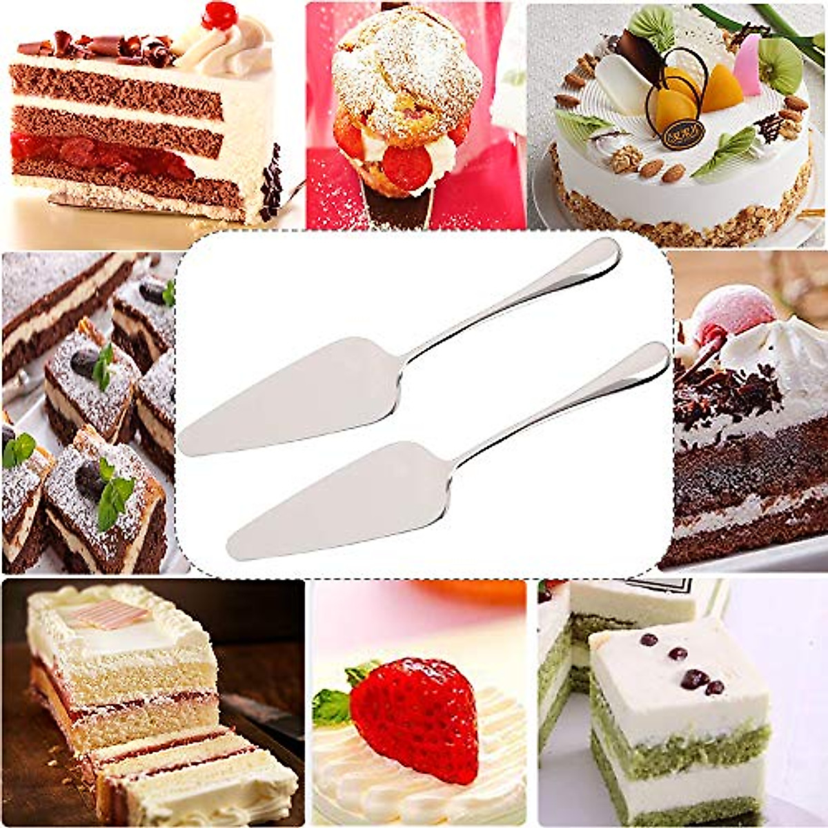 KSENDALO Pie Servers Set of 2, Stainless Steel Dessert Pastry Pie Cake Servers for Celebration Party Wedding Home or More, Silver (7.9inch)