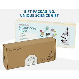 Microscope Slides for Kids Ages 8+, 60 Prepared Microscope Slides with Specimens of Animals Plants Microbe Cells and Histology Anatomy, Customized Prepared Slides for 3rd-8th Grade Kids Students