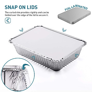 XIAFEI 2LB Takeout Foil Pans with Lids(50 Pack), Recyclable Food Storage,Disposable Aluminum Foil for Catering Party Meal Prep Freezer Drip Pans BBQ Potluck Holidays- 8.26" x 5.7" x 1.77"