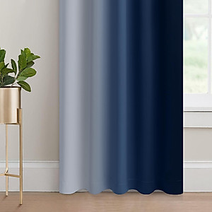 Yakamok Light Blocking Ombre Curtains, Room Darkening Thermal Insulated Gradient Color Curtains, Rod Pocket Window Drapes for Living Room/Bedroom (Blue and Greyish White, 2 Panels, 52W x 84L Inch)