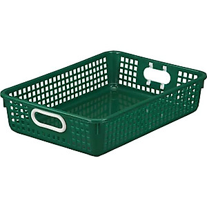 Really Good Stuff Plastic Desktop Paper Storage Basket, Available in 17 Colors (1 Basket) – 14¼" by 10" by 3¼" – Plastic Mesh Basket with Handles Keeps Papers Crease-Free and Secure