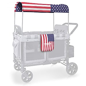 WONDERFOLD Extra Canopy Fabric with UV Protection for W-Series Stroller Wagon (Double Sided W4 Canopy, USA Flag Print with One Pouch)…