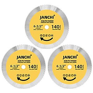 3Pack 6-1/2 Inch 140T Circular Saw Blade, Plywood, OSB, Paneling and Vinyl Siding Fast and Smooth Cutting Saw Blade 5/8 Inch Arbor.