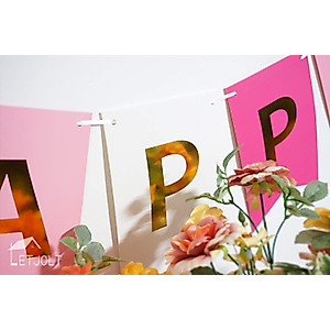 Roseo Pink Happy Birthday Banner Signs Golden Sparkle Funny Birthday Party Supplies for Girls Birthday Party Birthday Decorations Nursery Hanging Decorations 13 Pieces