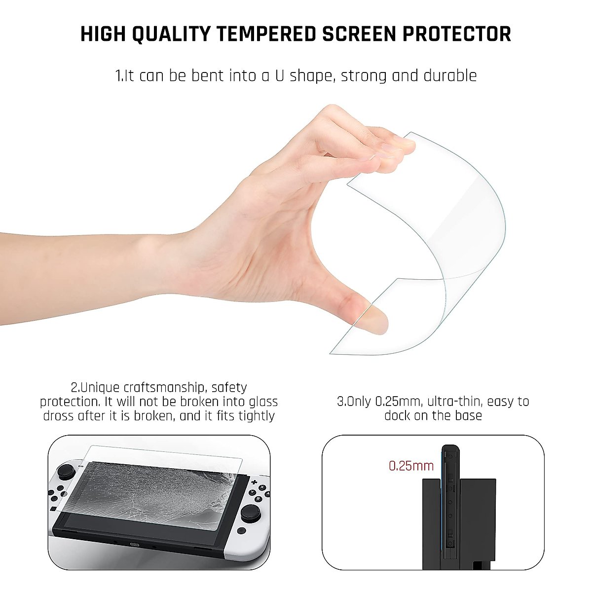 FANPL Improved Version Transparent Case for Nintendo Switch OLED Model 2021, Protective Case Cover Compatible with Switch OLED, Clear Crystal Flip Shell with 1 Screen Protector 8 Thumb Grip Caps