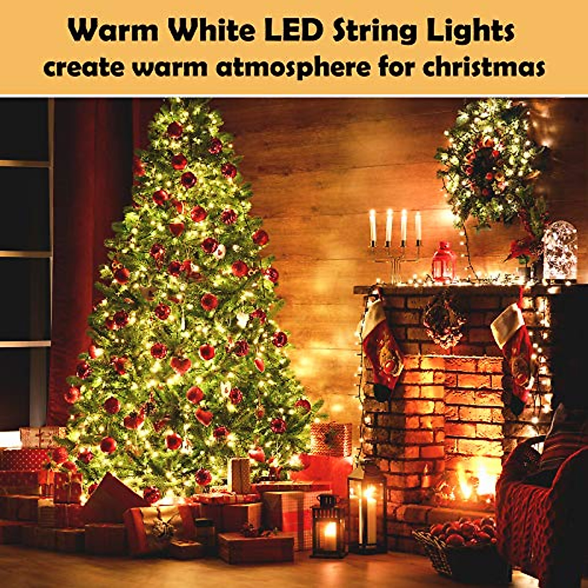XUNXMAS Outdoor Christmas String Lights 300LED 106ft, Christmas Tree Lights with 8 Lighting Modes, Plug in Indoor Outdoor Twinkle Lights for Tree Garden Wedding Party Decoration, Warm White