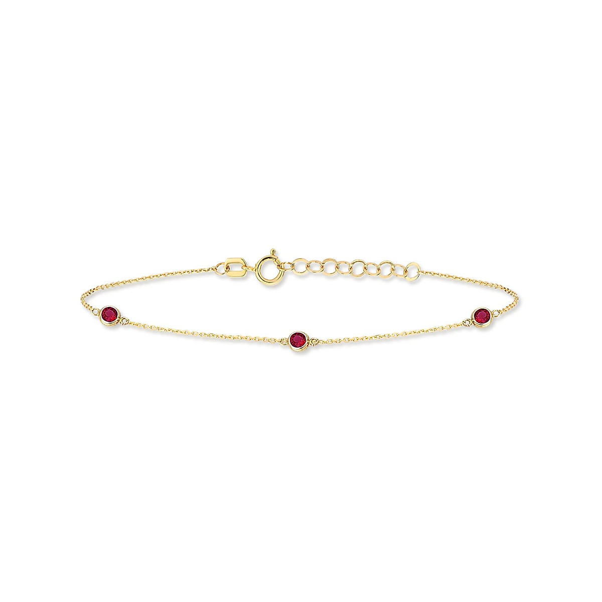 GELIN 14k Solid Gold Ruby Station Bracelet for Women