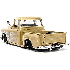 Jada Toys Just Trucks 1:24 1955 Chevy Stepside Pickup Die-cast Car Tan with Tire Rack, Toys for Kids and Adults (26144)