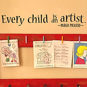Every Child is an Artist Baby Room Wall Decals Peel and Stick Inspirational Quotes Removable Vinyl Wall Art Lettering Picasso Saying Nursery Decor
