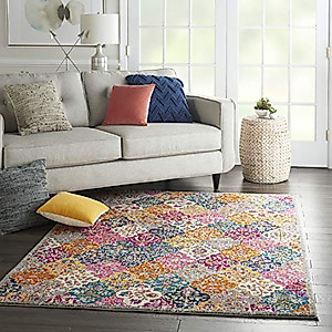 Nourison Passion Bohemian Multicolor 5'3" x 7'3" Area -Rug, Easy -Cleaning, Non Shedding, Bed Room, Living Room, Dining Room, Kitchen (5x7)