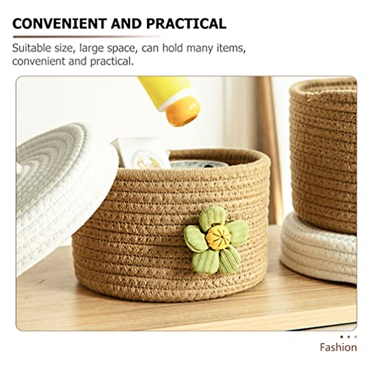 Zerodeko Cotton Rope Basket with Lid Small Woven Storage Baskets Decorative Hamper Nursery Covered Storage Bin Desktop Organizer Small Woven Basket