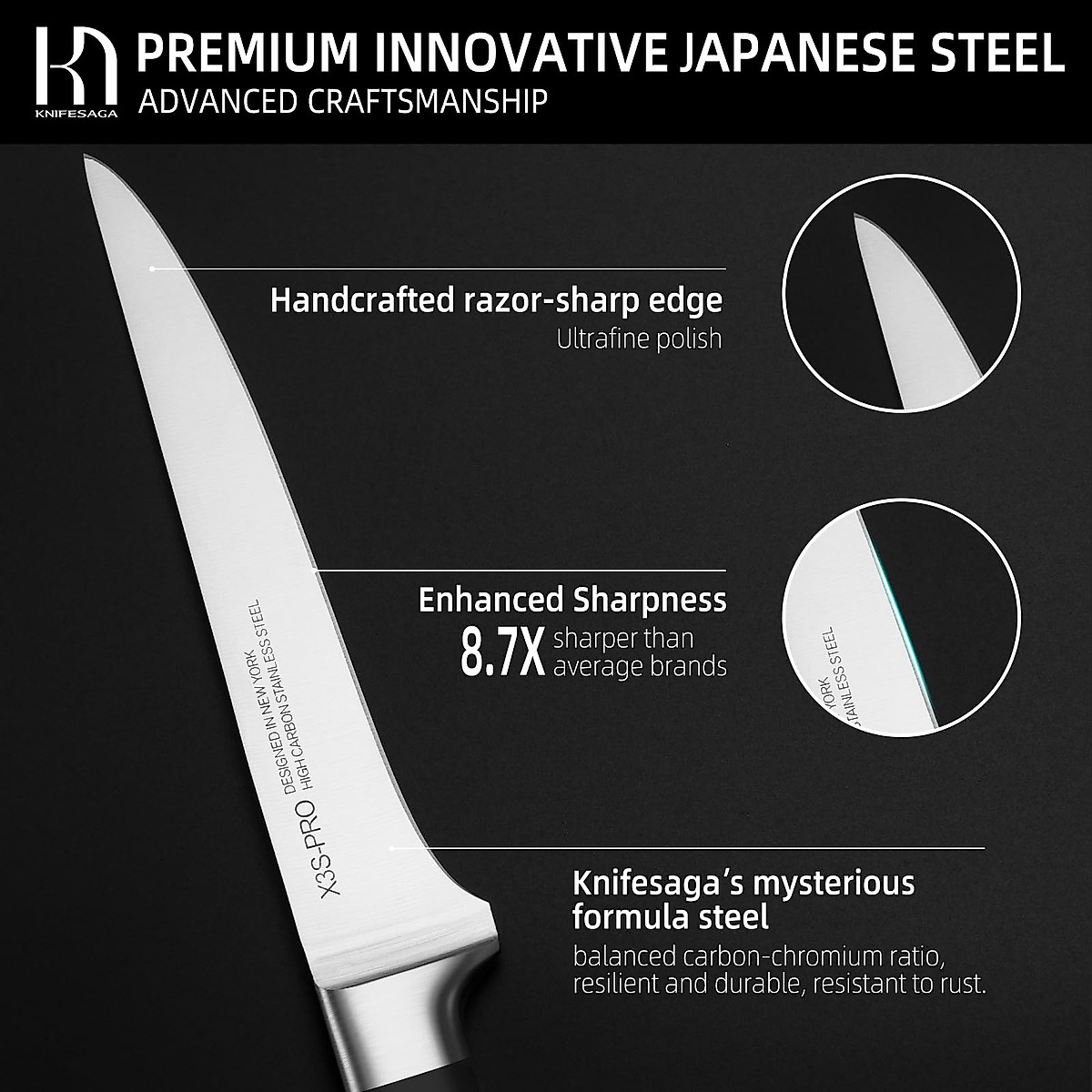 KnifeSaga Kitchen Knife Set, 15 Pcs Knife Block Set, Japanese Knife Sets for Kitchen with Block and Sharpener, Razor-Sharp Premium Knives Sets High Carbon Stainless Steel, Black