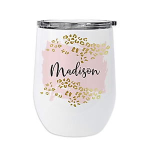 Let's Make Memories Personalized Metallic Leopard Wine Tumblers - 12 Oz. - Made of Stainless Steel - BPA Free - Gold