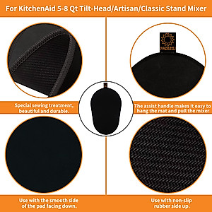 Sliding Mat for Kitchenaid Mixer, Mover Mat Pad for 5-8Qt Bowl Lift Stand Mixer, Kitchen Appliance Slider Compatible for Pro 600 Stand Mixer with Black Kitchen Accessory, Kitchen Aid Mixer Accessories