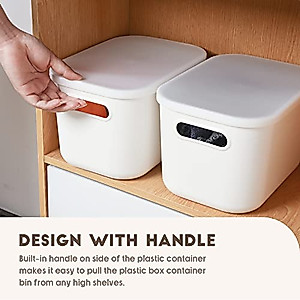 Tuanse 8 Pieces Plastic Storage Bins with Lids White Storage Box with Handle Stackable Containers with Lids for Organizing White Bins Small Storage Basket with Lid for Table (7.3 x 10.2 x 6.5 Inches)