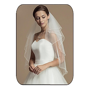 HEREAD 2-Tier Wedding Veil Waist Length Short Bride Hair Accessoies Bridal Tulle with Comb and Pencil Edge (White)
