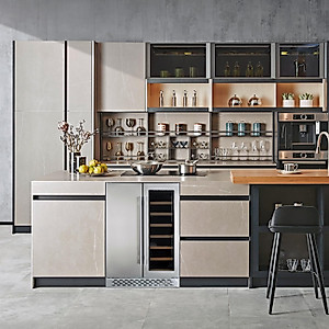 Takywep Beverage and Wine Cooler - Dual Zone, Built-in and Freestanding, Holds 54 Cans and 20 Bottles, Independent Temperature Control, Upgraded Quiet Compressor.