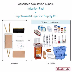 Anatomy Lab Venipuncture Practice Kit with Wearable Simulation Arm Pad Model IV + Supplemental Injection Skill Supplies Kit Clinical Nursing Training, 65 Piece Bundle
