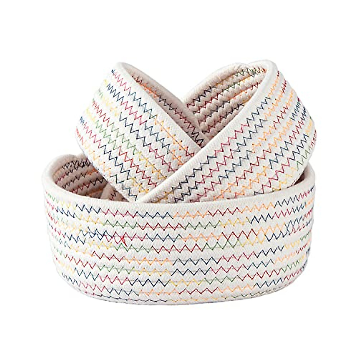 LYZOLICS Cotton Rope Basket, Woven Baskets for Storage, Storage Baskets for Shelves, Pack of 3, Baskets to Store Organize Household Items for Living Room Bedroom Play room (White)