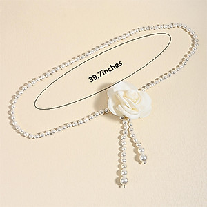 rgwtgkyh Pearl Belt for Dress Charm White Camellia Flowers Bridal Belt Chain Adjustable Pearl Belt for Women Bridesmaid Wedding Dress Belt