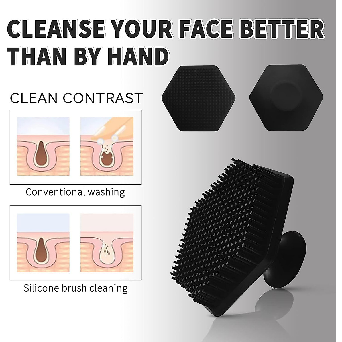 VWMYQ Face Scrubber, Silicone Face Scrubber for Men, Gentle Exfoliator Pad & Massager, Facial Cleansing/Wash Brush - Removes Dead & Dry Skin（Black）
