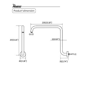 PHASAT 16 Inches Black Shower Head Arm,S Shaped Shower Arm with Flange,High Rise Shower Head Extension Arm,Shower Arm Extension Matte Black,PU9H02
