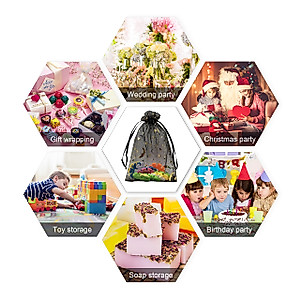 Jexila 100PCS Black Organza Bags 5''X7'' Moon Star Pattern Mesh Jewelry Gift Bags with Drawstring for Wedding Party Favor Small Candy Bags