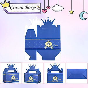 12 Pieces Little Prince Party Box Prince Crown Treat Box Blue and Gold Prince Party Candy Goodies Box Prince Theme Party Supplies for Baby Shower Boy Birthday Party Decorations, 5.95 x 3 x 7.5 Inches