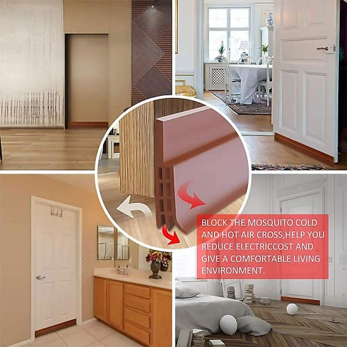 Door Draft Stopper Under Door Draft Blocker Insulator Door Sweep Weather Stripping Noise Stopper Strong Adhesive 2" Width x 39" Length (Brown)