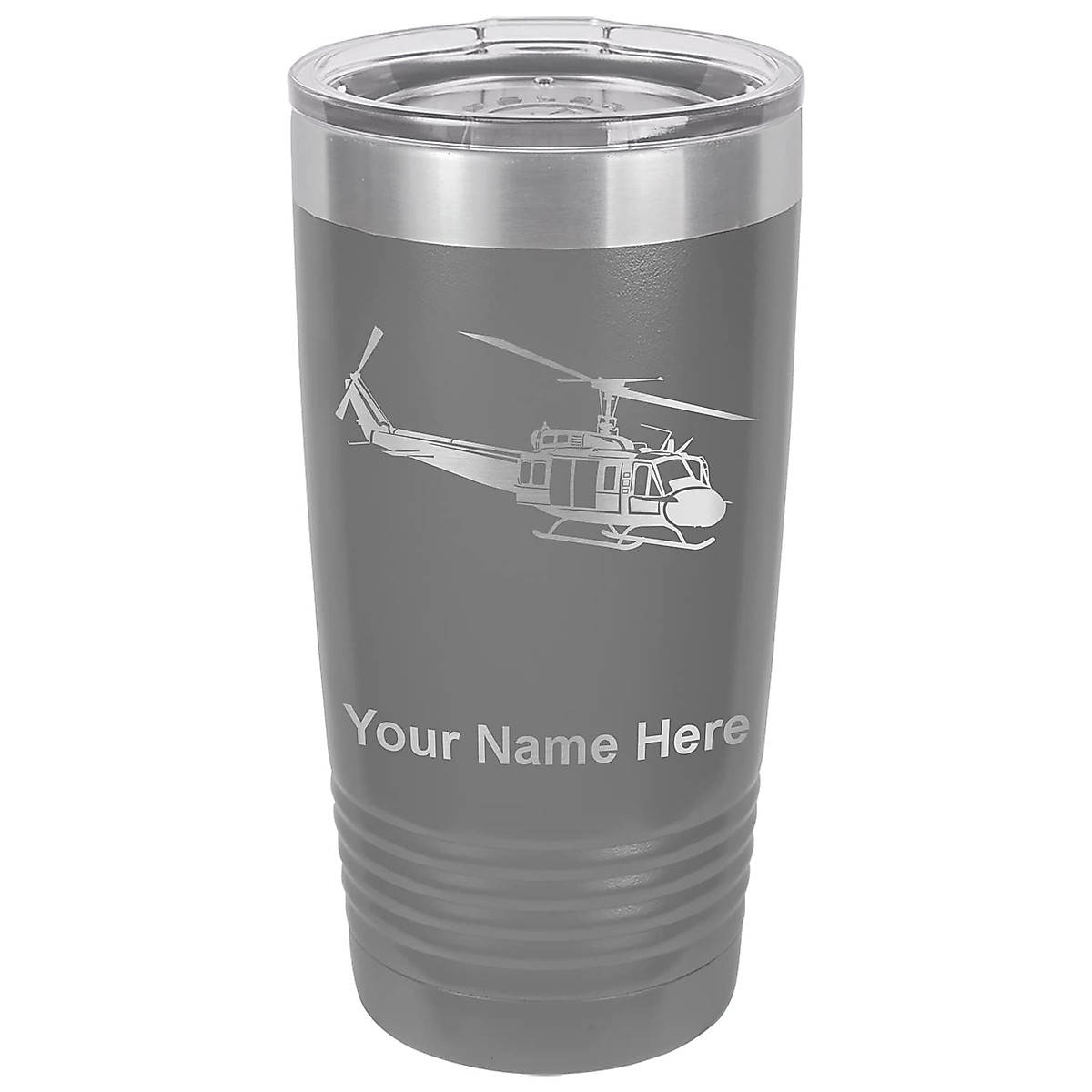 LaserGram 20oz Vacuum Insulated Tumbler Mug, Military Helicopter 2, Personalized Engraving Included (Gray)