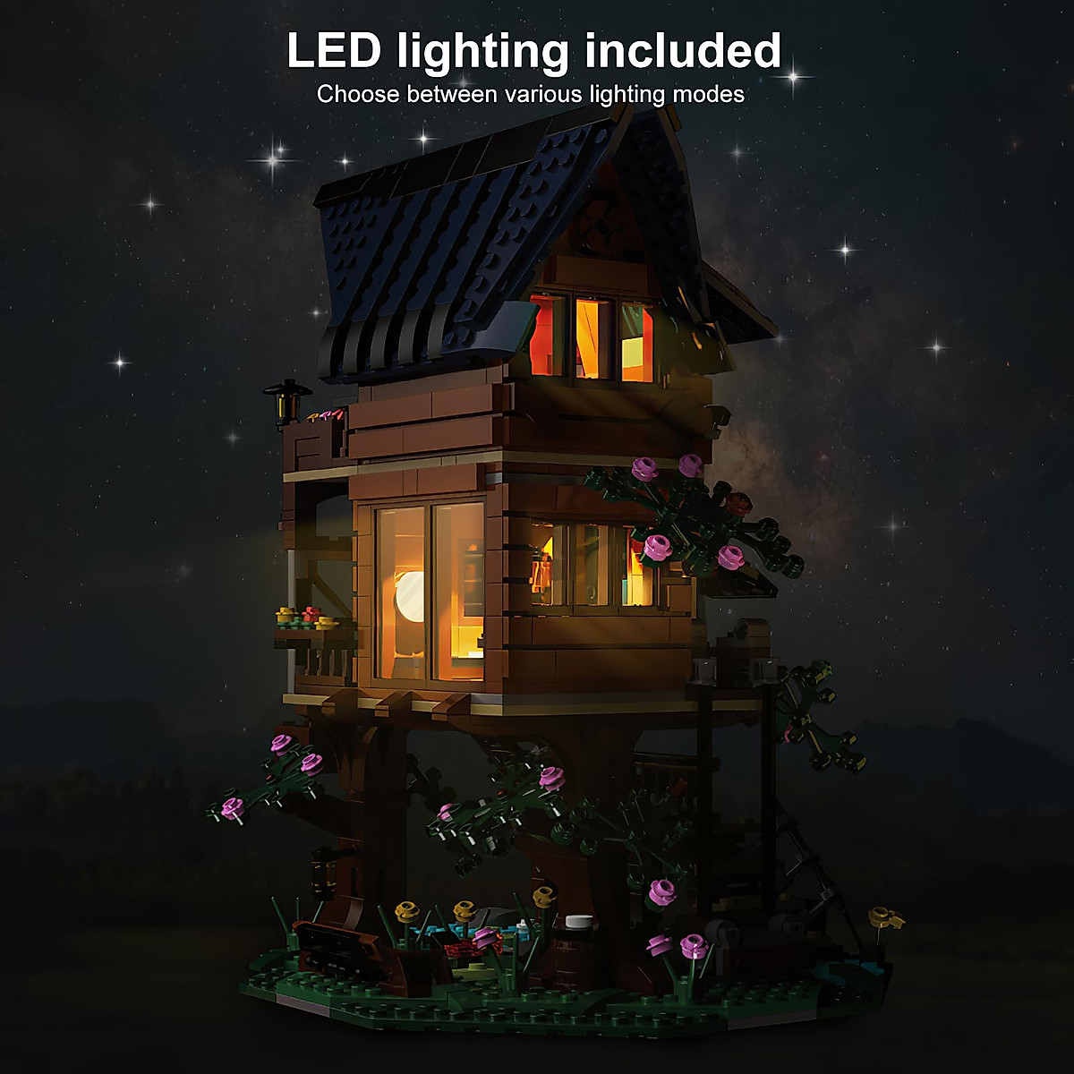 VATOS Tree House STEM Toy, 1155PCS Creative Building Set for Kids with LED Light | 4 Seasons in 1 Treehouse Building Bricks Forest House for 6 7 8 9 10+ Girls Boys Christmas Birthday Gift