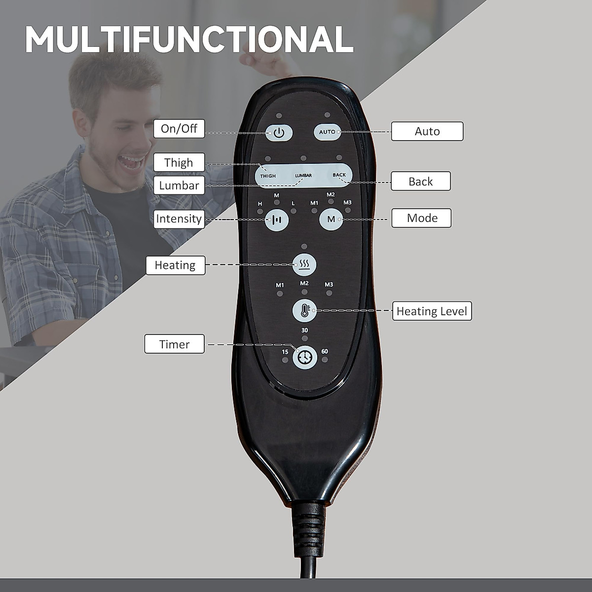 Vinsetto Microfiber Office Chair, High Back Computer Chair with 6 Point Massage, Heat, Adjustable Height and Retractable Footrest, Grey