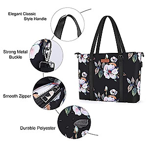MOSISO USB Port Laptop Tote Bag (17-17.3 inch) with Adjustable Top Handle, Laptop Bag for Women, Hibiscus Polyester Work Travel Shoulder Bag