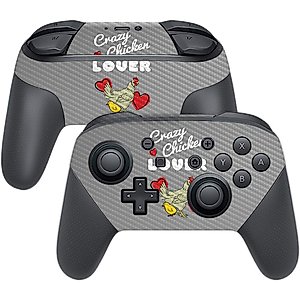 MightySkins Carbon Fiber Skin for Nintendo Switch Pro Controller - Crazy Chicken Lover | Protective, Durable Textured Carbon Fiber Finish | Easy to Apply, Remove, and Change Styles | Made in The USA