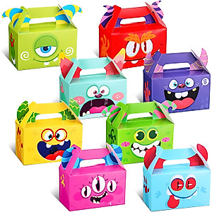 Skyygemm 48 Pcs Monster Treat Boxes Colorful Paper candy boxes Snack Goodie boxes Monster Party Favor Boxes with Handle for Kids Birthday Baby Shower back to school Party Supplies