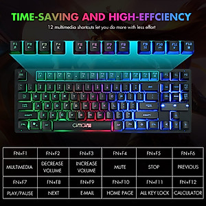 CHONCHOW White Rainbow LED , USB Wired Small Compact White Gaming Keyboard with Rainbow Backlight, 87-Key Mechanical Feeling for PC Laptop Xbox PS4 PS5