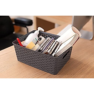 Aebeky Plastic Storage Basket,Medium Weave Basket Organizer,4-Pack (Grey)