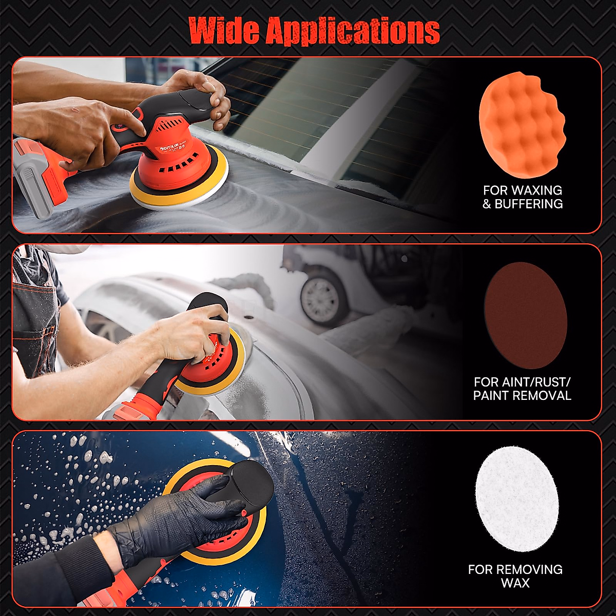 Cordless Car Buffer Polisher for Milwaukee M18 Battery(NO Battery),6 In Brushless Buffer Polisher Kit , 6 Variable Speed 5500RPM Orbital Polisher for Car Detailing Waxing,14PCS Polishing Accessories