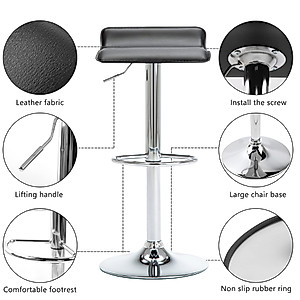 NOBPEINT Contemporary Chrome Air Lift Adjustable Swivel Bar Stool, Set of 2, Black