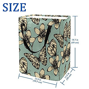 Butterfly Green Laundry Basket Collapsible Storage bin with Handles for Hamper,Kids Room,Toy Storage
