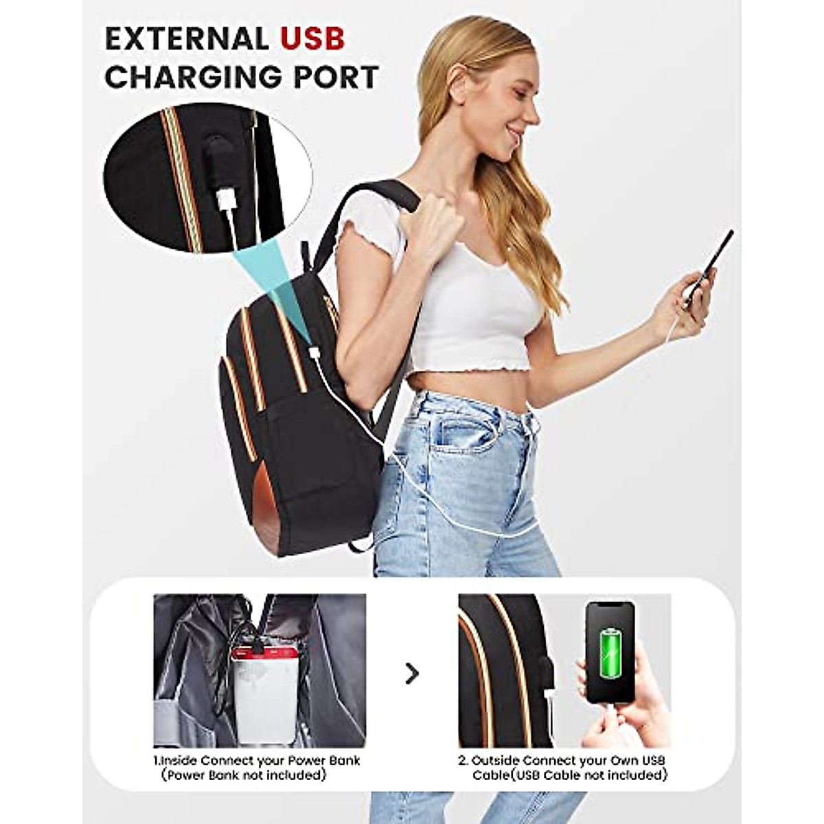 LOVEVOOK Laptop Backpack for Women & Men, 15.6 Inch Anti Theft Travel Backpack with USB Port, Stylish Casual Daypack for College, Large Capacity Teacher Nurse Work Backpack Purse, Black & Brown