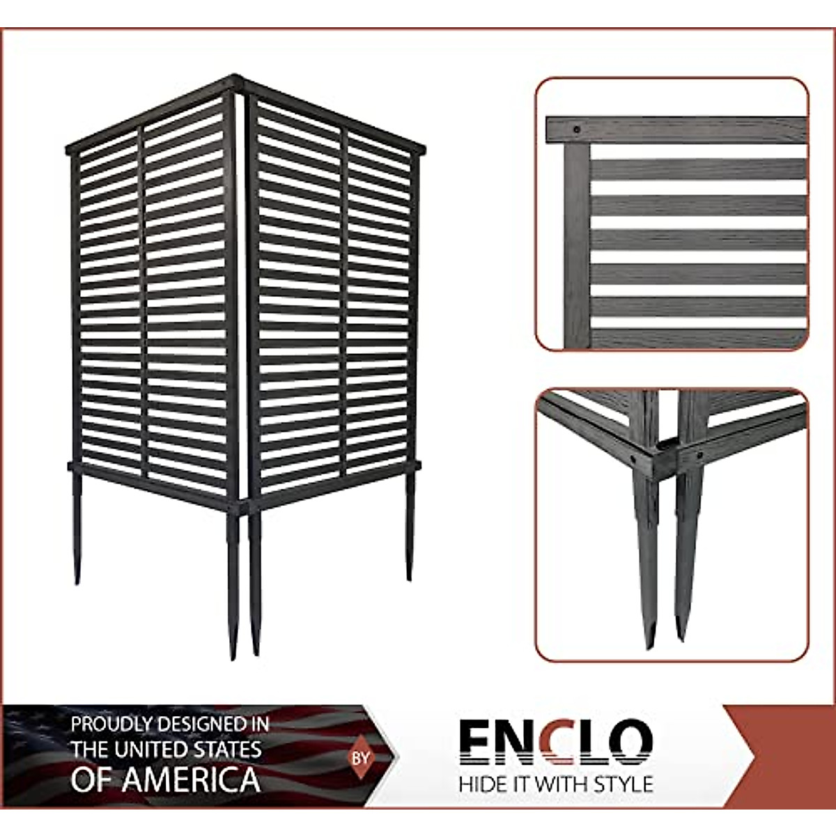 Enclo Privacy Screens EC18013 4.5ft H x 3ft W Alpine Outdoor Privacy Fence Panel Screen No Dig WoodTek Vinyl Kit (2 Panels), Charcoal