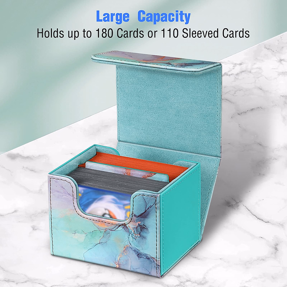 CaseBot Card Deck Box Compatible with MTG/TCG/CCG, Magnetic Game Card Case Large Size Fits Up 180+ Game Cards with PU Divider, Black