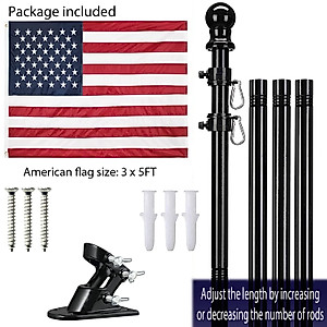 Bird Twig Flag Pole for House, 5 FT Flagpole Kit, american flag with pole and Bracket, Stainless Steel Professional Black Flag Pole for House Garden Yard, Residential or Commercial Flag Pole