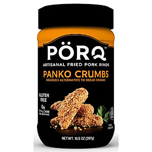 PORQ Artisanal Fried Pork Rinds, Panko Crumbs, Breadless Alternative to Bread Crumbs, Zero Carbs, Gluten Free & Keto Friendly, 10.5-Ounce Bottle (Pack of 4)