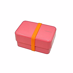 TAKENAKA Bento Nibble Box, Eco-Friendly Lunch Box Made in Japan, BPA and Reed Free, 100% Recycle Plastic Bottle Use, Microwave and Dishwasher Safe, Bento Box (Raspberry Pink *Band: Orange)