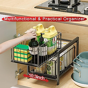 Under Sink Organizer, 2-Tier Cabinet Organizer for Kitchen Bathroom Countertop Organizer with Pull Out Basket Sliding Storage Drawer for Cupboard Cabinet (Black)